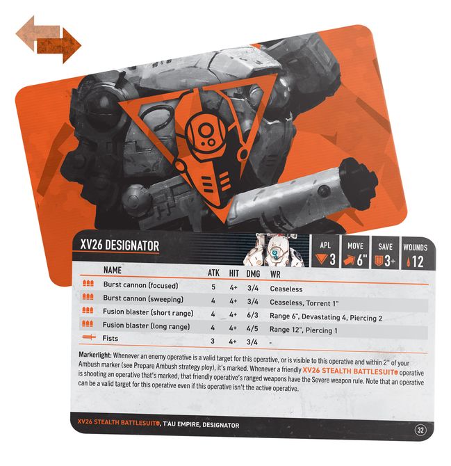 Kill Team: XV26 Stealth Battlesuits – Datacards (Anglais)